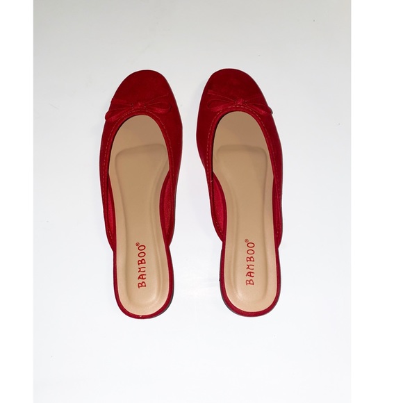 BAMBOO | Shoes | Bamboo Red Square Toe Ballet Slip On Flat Mules | Poshmark